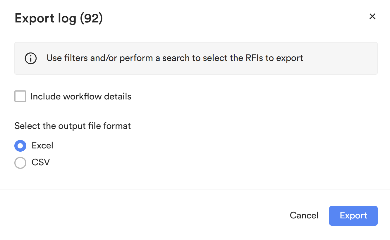 Export an RFI Log Report - Newforma Konekt Help
